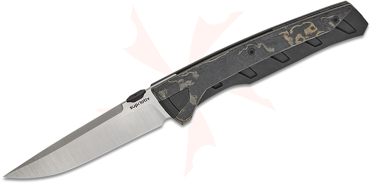 Suprlativ The Matador Folding Knife 3.78" M390 Belt Satin Drop Point ...