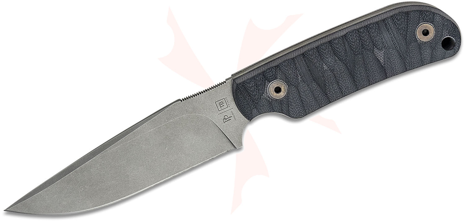 TB Outdoor Commandeur Fixed Blade Knife, 4.49" Alenox Stonewashed Drop Point Blade, Sculpted ...