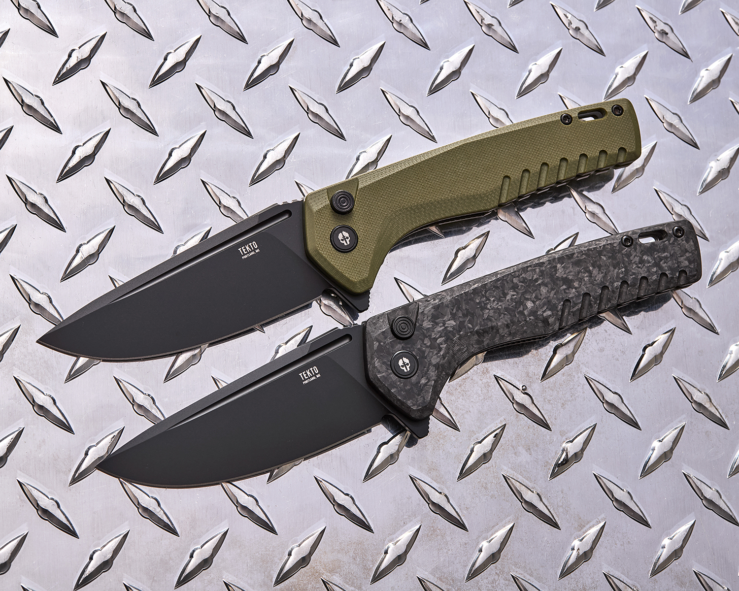 Tekto Knives F3 Charlie Button Lock Flipper Knife 3.8" D2 Black Ti ...