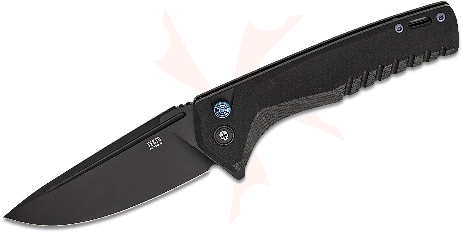 Tekto Knives F3 Charlie Button Lock Flipper Knife 3.8" D2 Black Ti ...