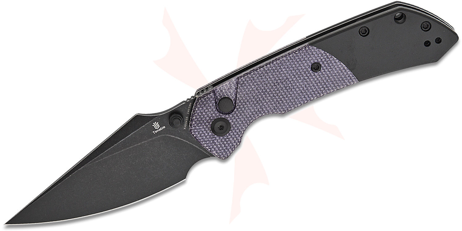 Tenable Knives Fenrir Button Lock Folding Knife 3.45" 14C28N Black ...