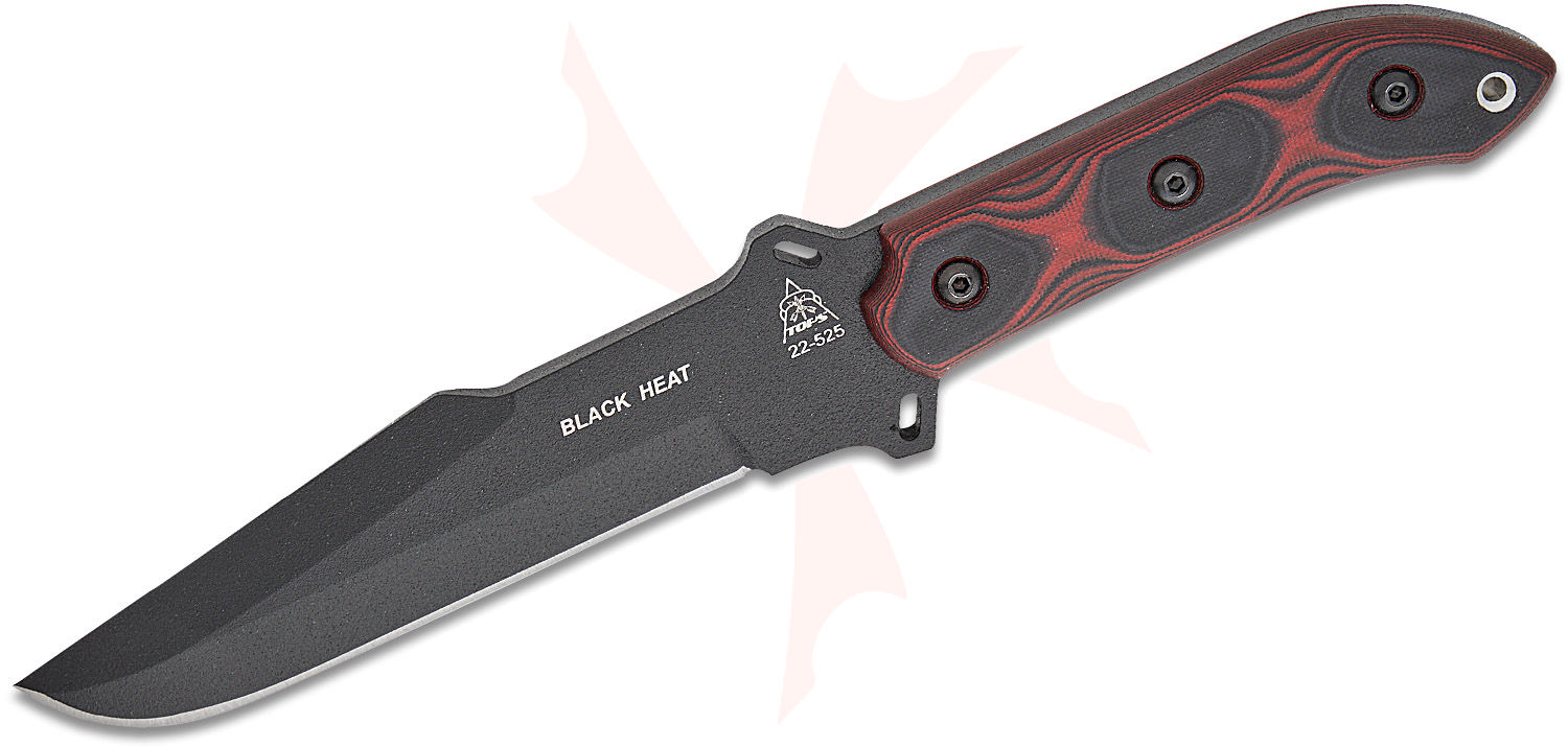 TOPS Knives Black Heat Fixed 6.5" 1095 Carbon Blade, Red/Black G10 ...