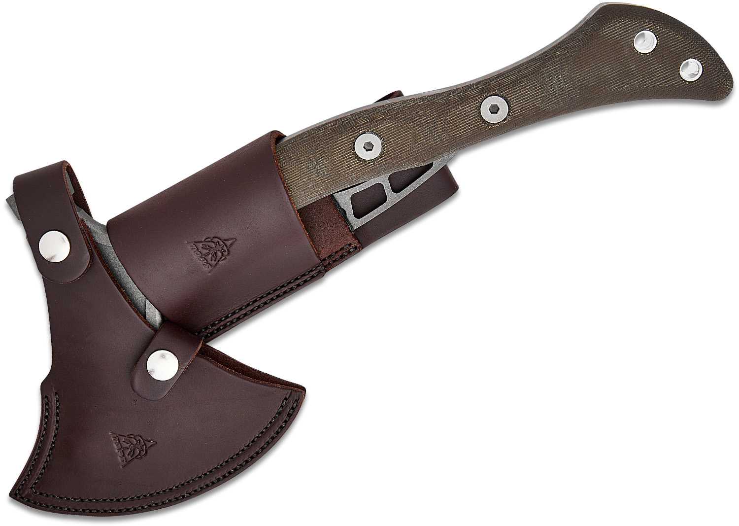 TOPS Knives Hammer Hawk Tomahawk with Backup Knife, Brown Leather ...