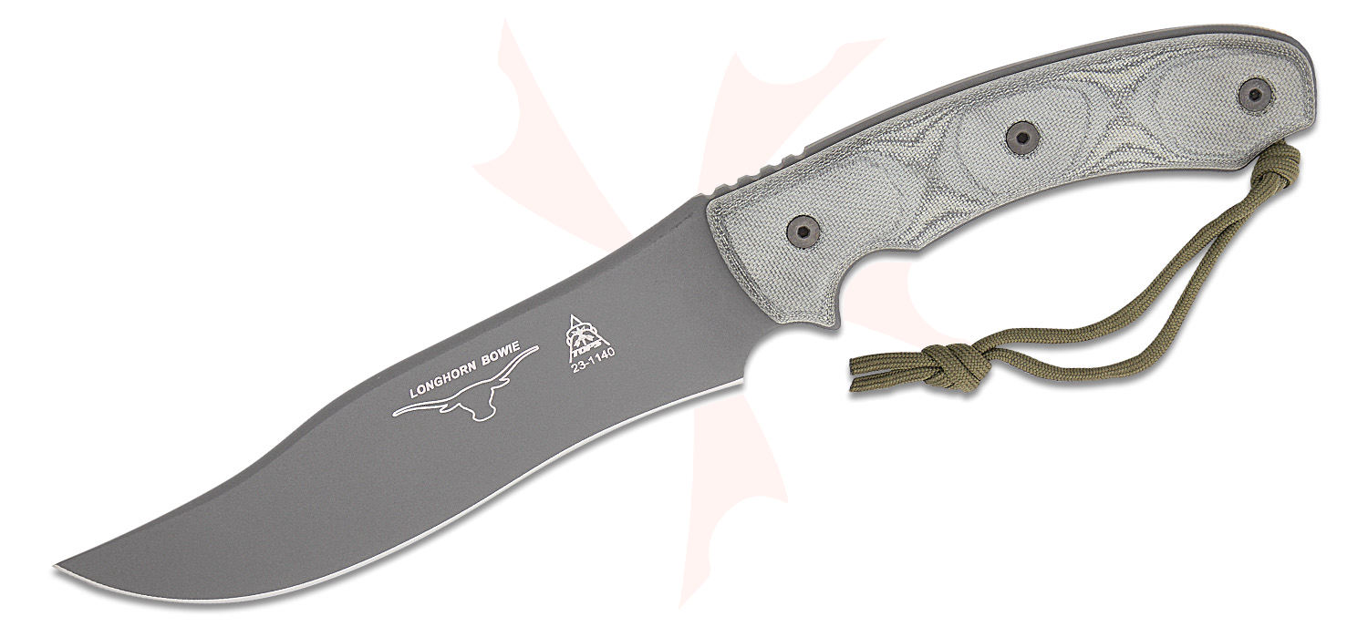 TOPS Knives Longhorn Bowie Fixed Blade Knife 6.75" 1095 Carbon Sniper ...
