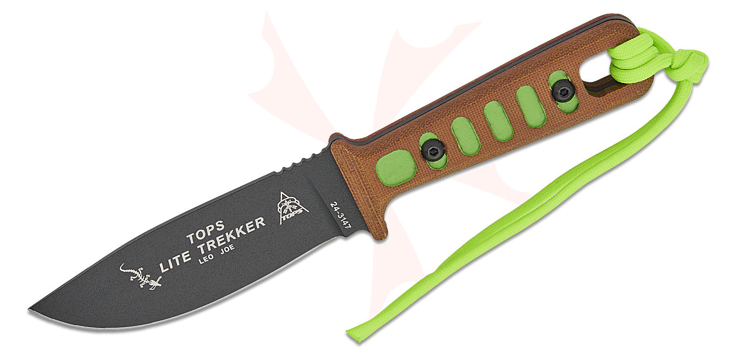 TOPS Knives Lite Trekker Fixed 4.25" 1095 Black Traction Coated Clip ...