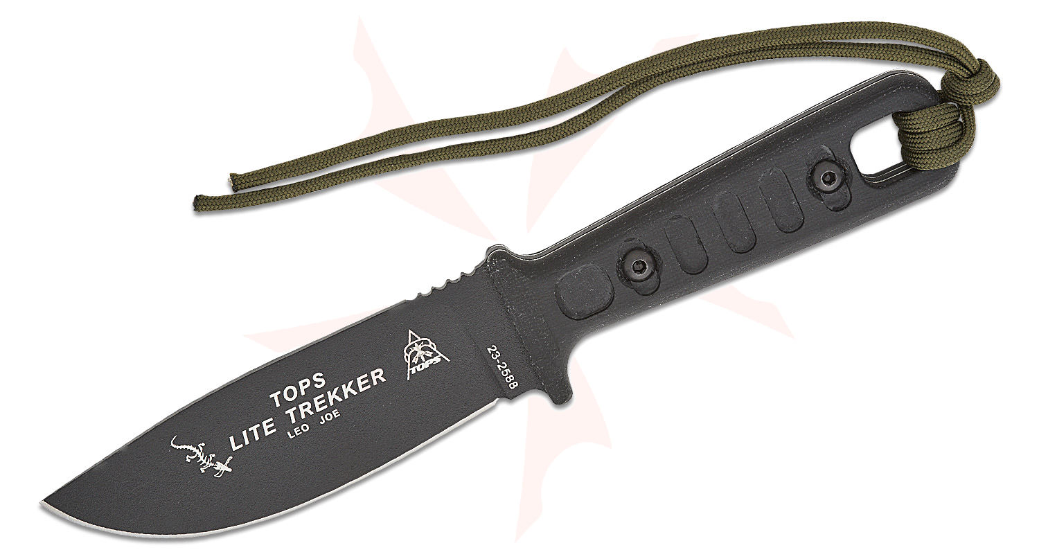 TOPS Knives Lite Trekker Fixed Blade Knife 4.25" 1095 Black Drop Point ...