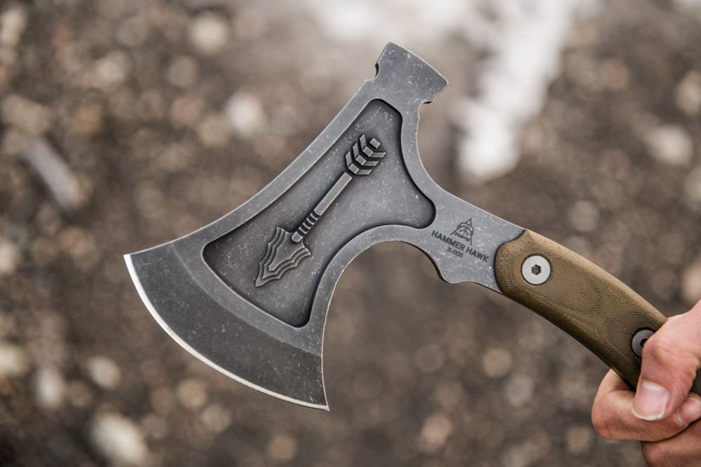 TOPS Knives Hammer Hawk Tomahawk with Backup Knife, Brown Leather ...