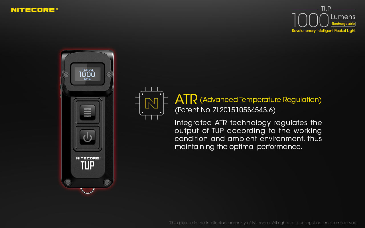 NITECORE TUP Rechargeable Intelligent LED Pocket Light, Black, 1,000 ...