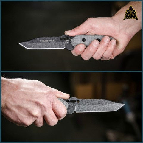 TOPS Knives Interceptor Police Utility 4" 1095 Black Tanto Blade, Linen ...