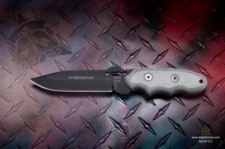 TOPS Knives Interceptor 331 Police Utilty Fixed 4" 1095 Black Drop ...