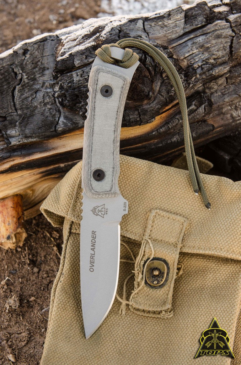 TOPS Knives Overlander Fixed 3-1/4" 1095 Carbon Steel Blade, Micarta ...