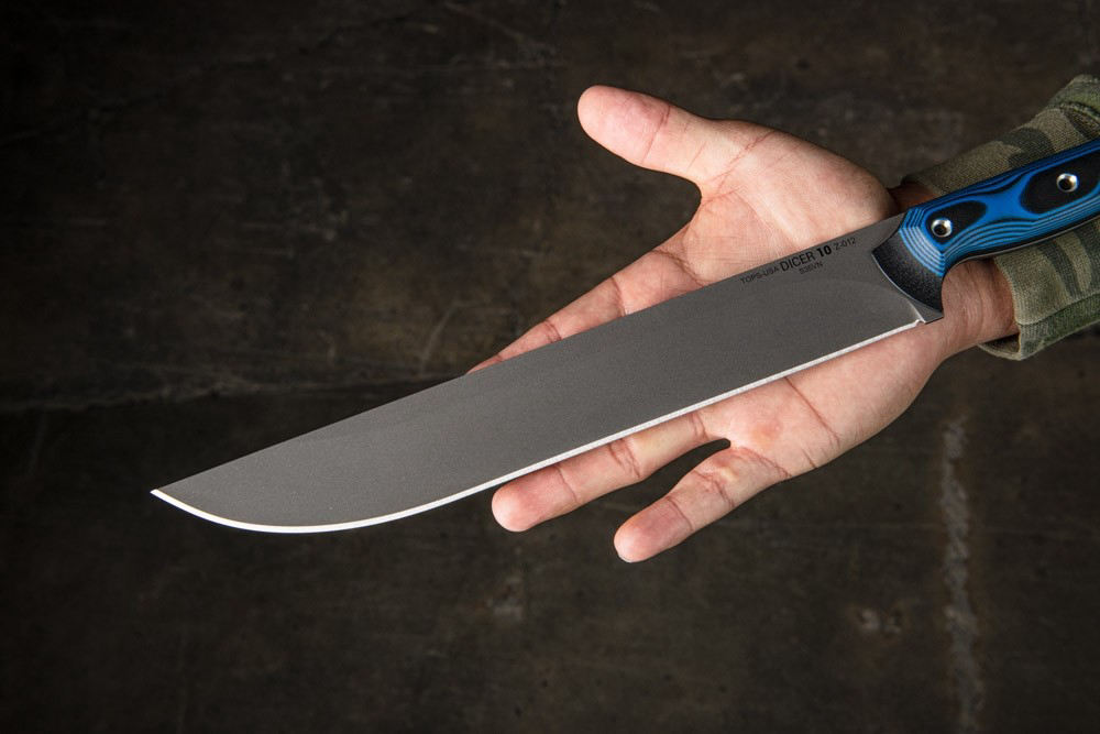 TOPS Knives Dicer 10 Slicer Knife 10" CPM-S35VN Tumbled Blade, Black ...