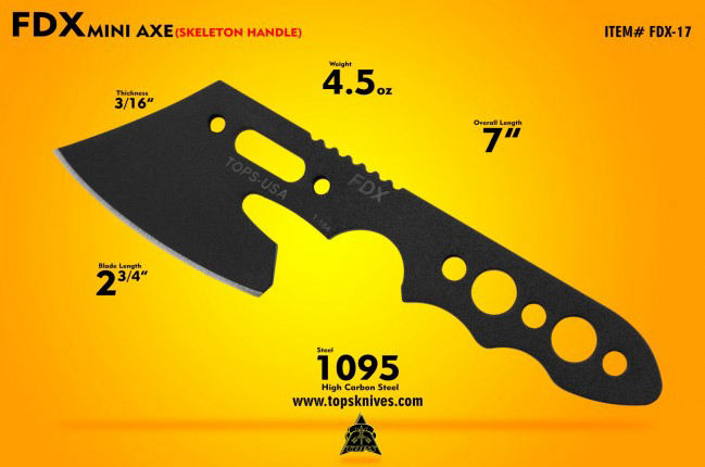 TOPS Knives FDX Mini Axe Skeleton 7" Overall, 1095 Skeletonized Handles ...