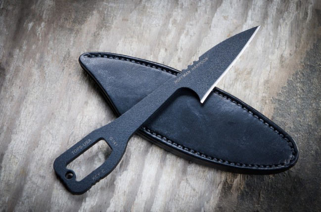 TOPS Knives KEY-C Fixed 2.5" Black 1095 Wharncliffe Blade, Skeletonized ...