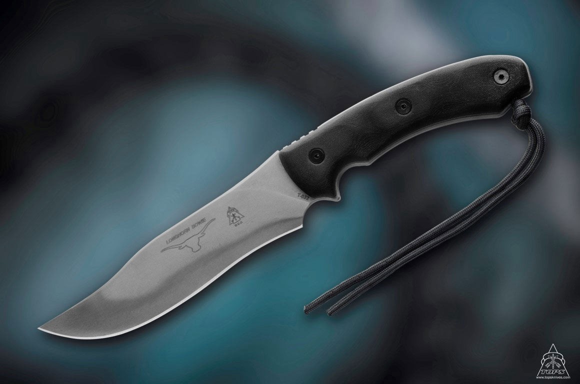 TOPS Knives Longhorn Bowie Fixed Blade Knife 6.75" 1095 Carbon Sniper ...