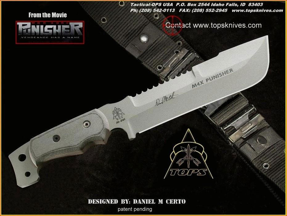 TOPS Knives MX4 Punisher Fixed 8-1/2" 1095 Carbon Sawback Blade ...