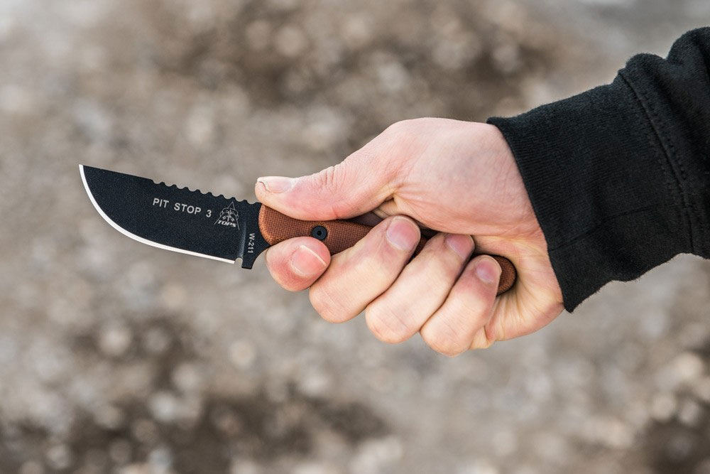 TOPS Knives Pit Stop 3 Fixed Blade Knife 3" 1095 Black Drop Point, Tan ...