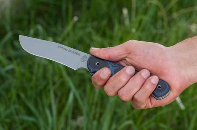 TOPS Knives Spirit Hunter Fixed 4.25" 154CM Plain Blade, Blue/Black G10 ...