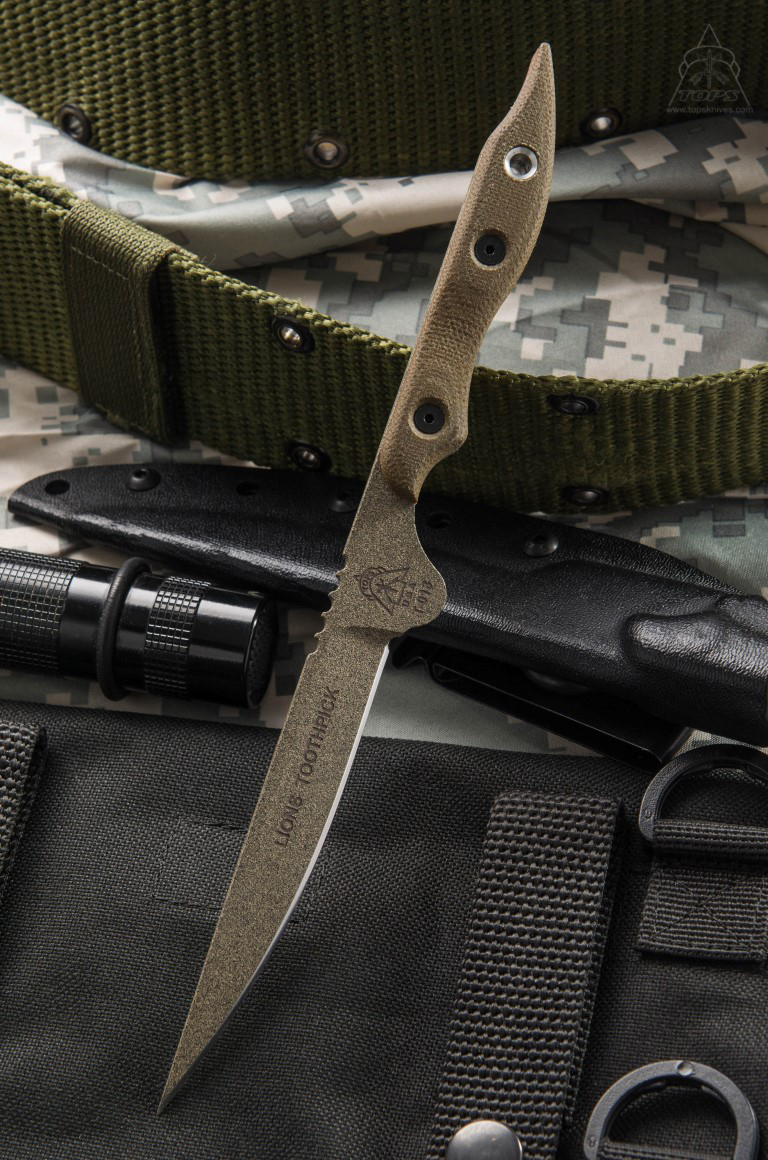 TOPS Knives Lion's Toothpick Fixed 4" Carbon Steel Blade, Green Canvas ...