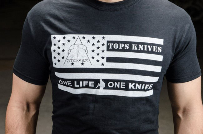 TOPS Knives One Life One Knife Flag Logo T-Shirt Black, Large ...