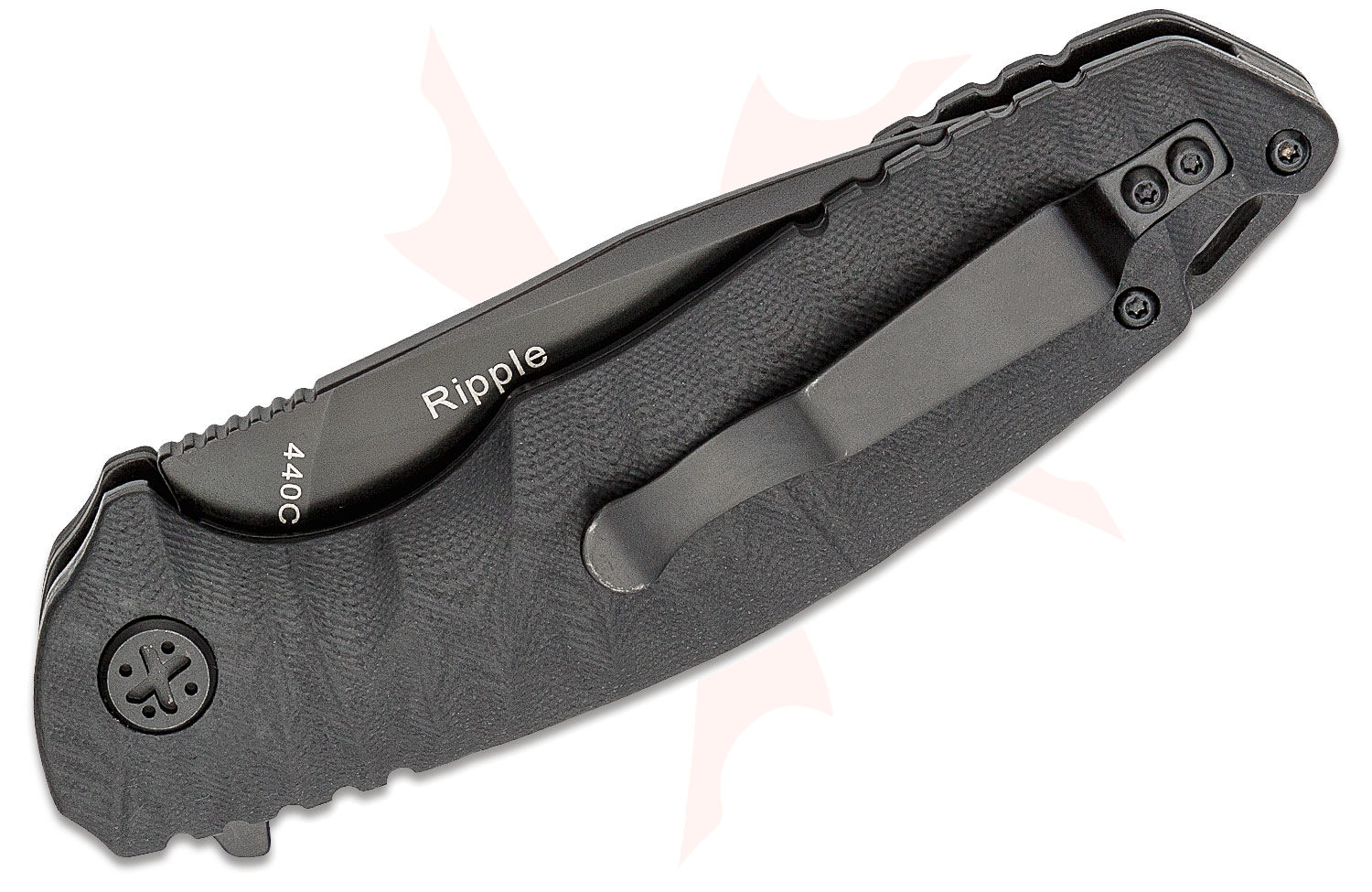 Ultra-X Ripple Flipper Knife 3.39" 440C Black Titanium Drop Point Blade ...