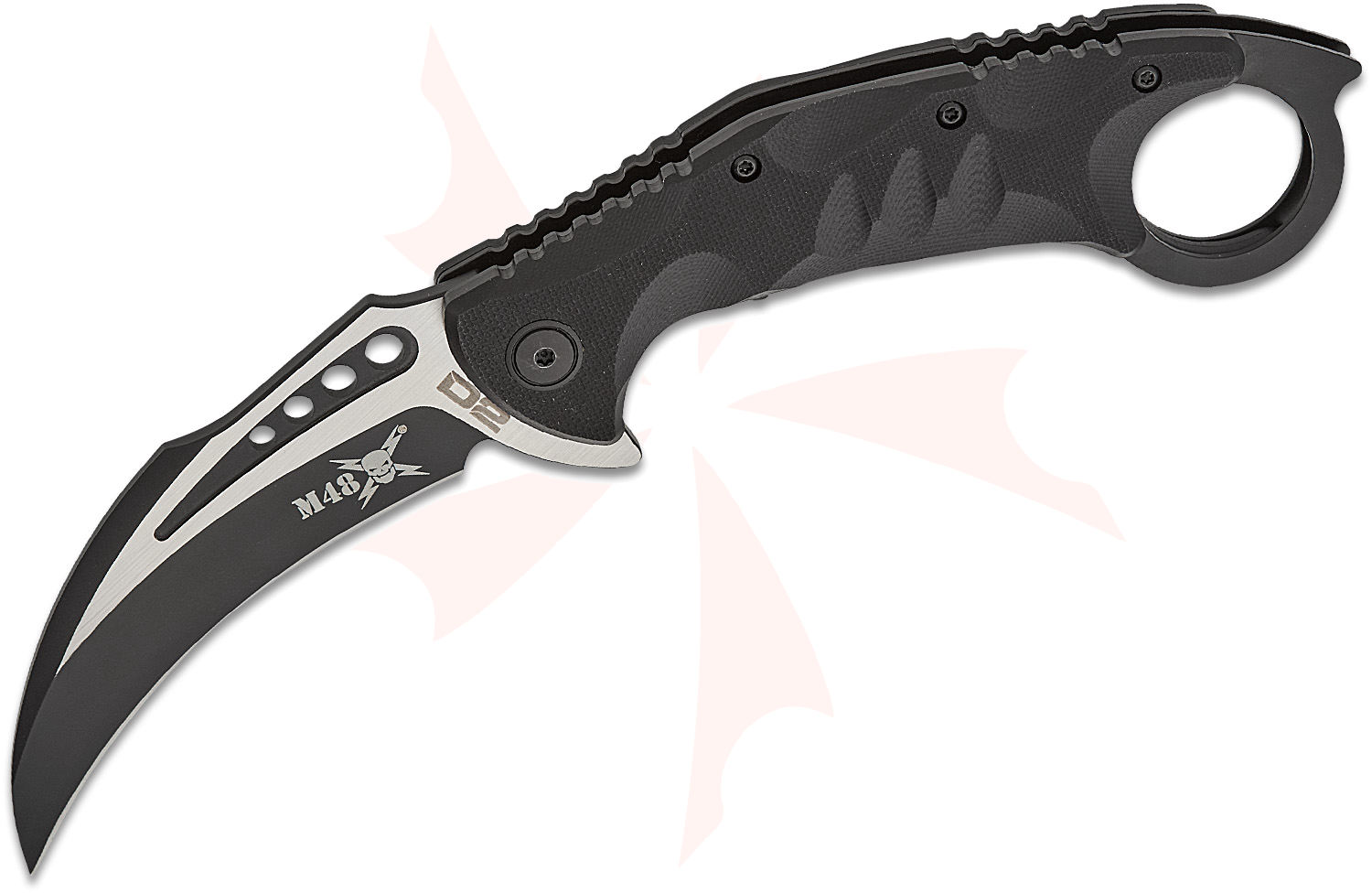 United Cutlery M48 Steel Titan Karambit Folding Knife 3.375" D2 Two-Tone Hawkbill Blade, Black ...