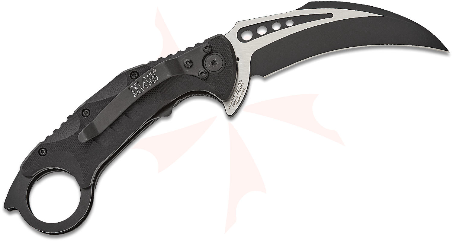 United Cutlery M48 Steel Titan Karambit Folding Knife 3.375" D2 Two-Tone Hawkbill Blade, Black ...