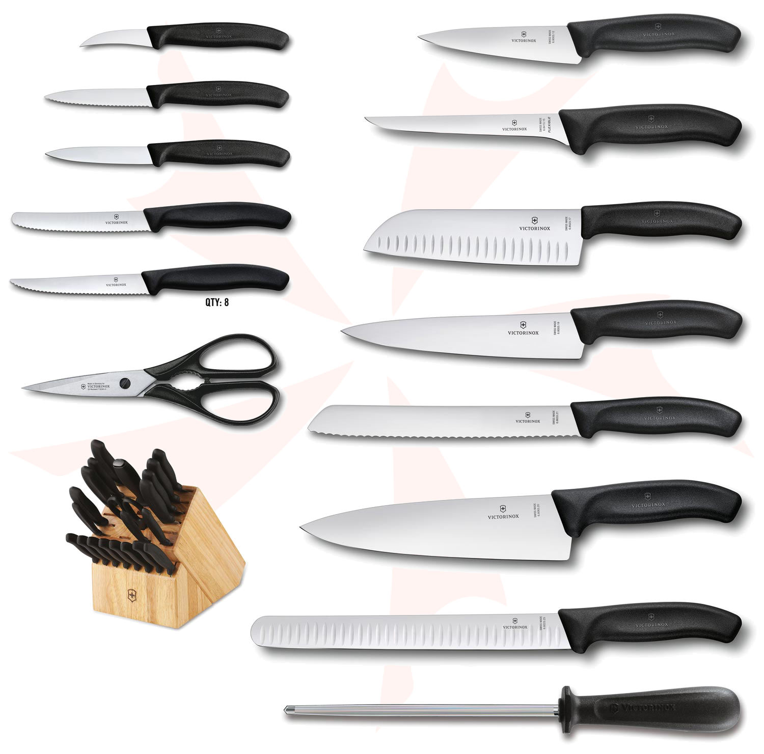 Victorinox Swiss Classic 22 Piece Kitchen Block Set, Black TPE Handles ...