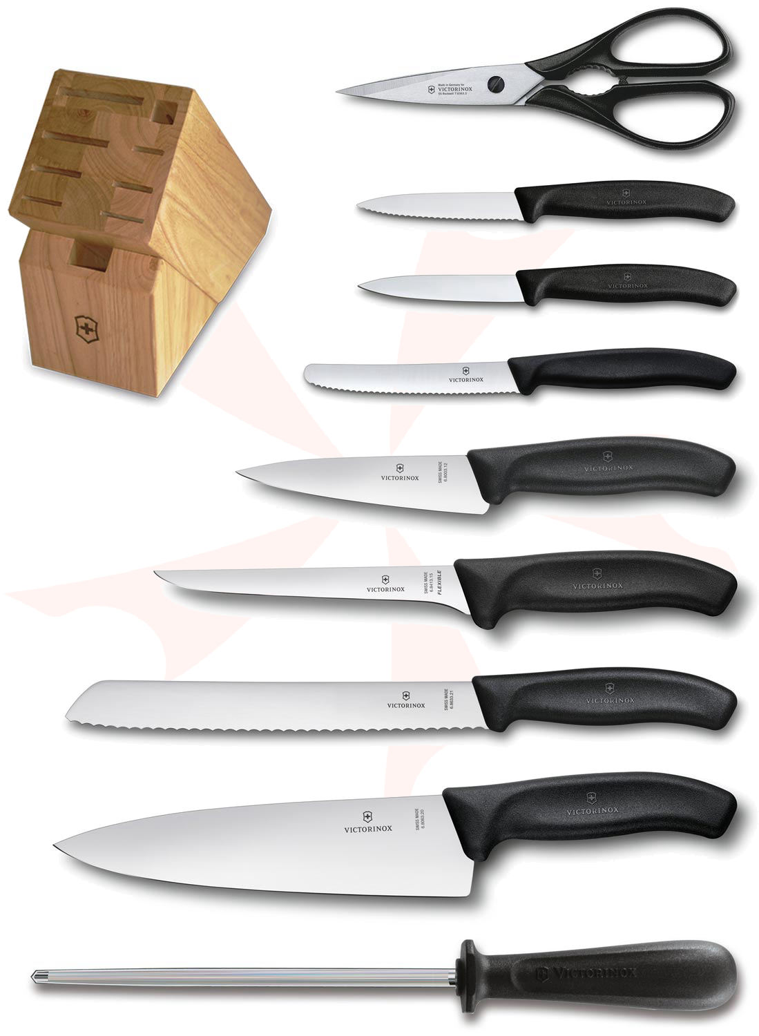 Victorinox Swiss Classic 10 Piece Kitchen Block Set, Black TPE Handles ...