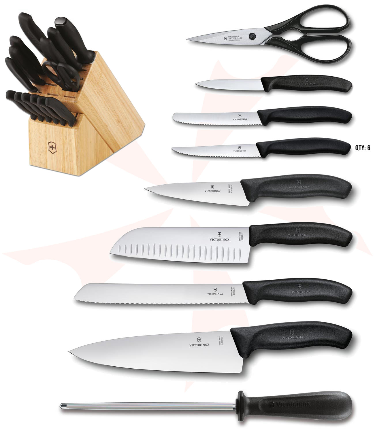 Victorinox Swiss Classic 15 Piece Kitchen Block Set, Black TPE Handles ...