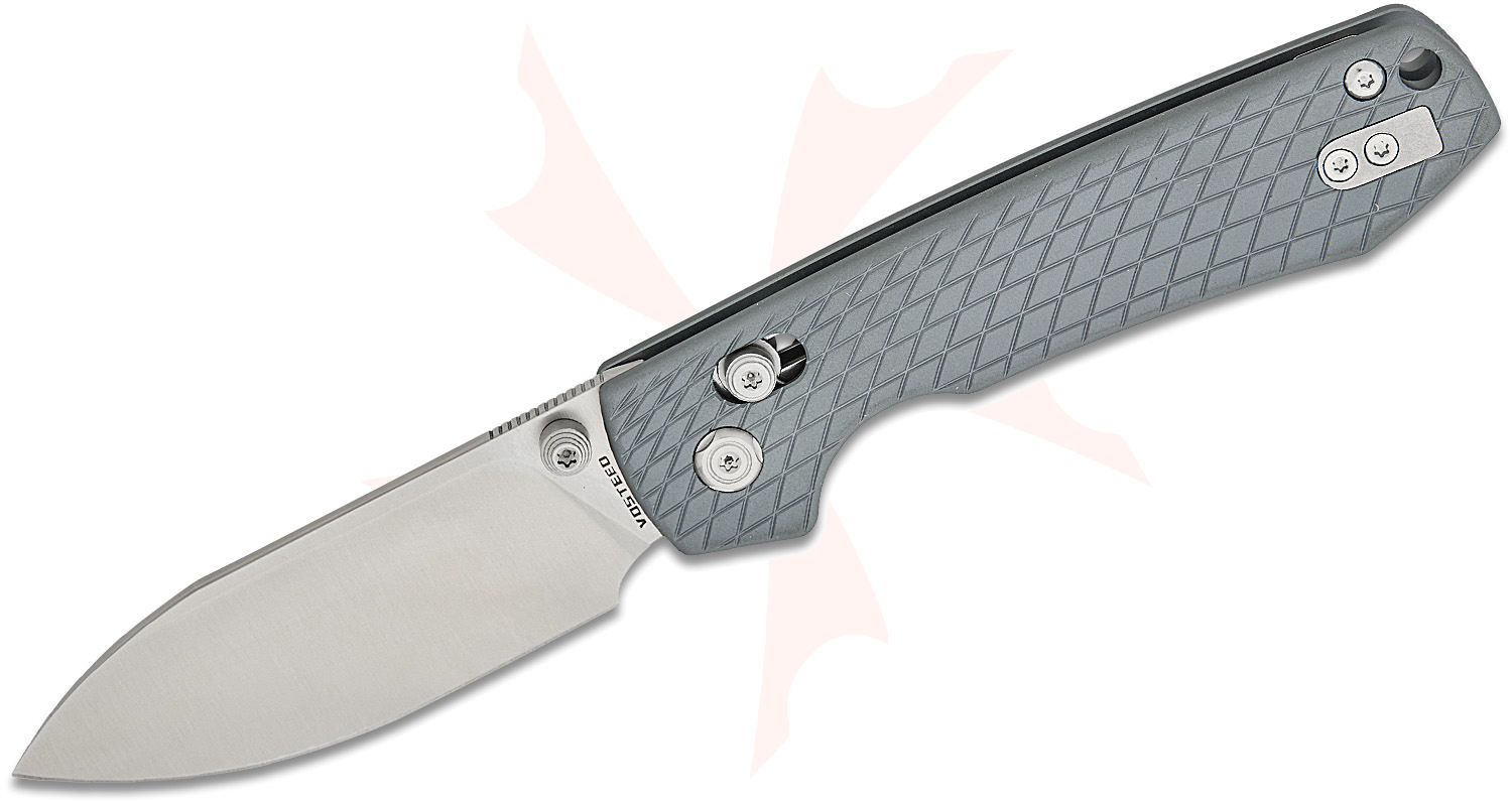 Vosteed Knives Raccoon CB Folding Knife 3.25" Nitro-V Satin Drop Point Blade, CNC Gray Aluminum ...