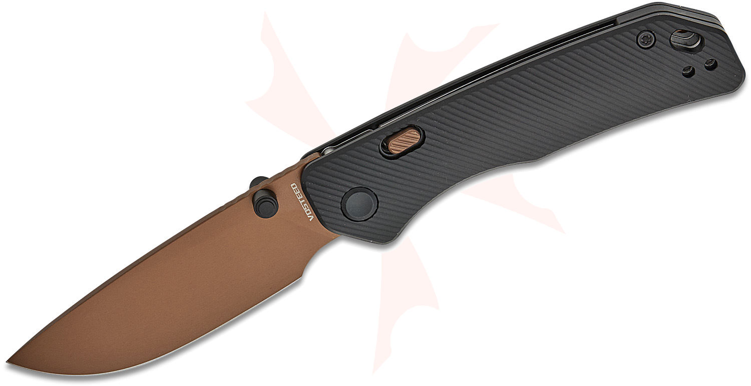 Vosteed Knives Marten Button Lock Folding Knife 2.98" 154CM Copper Dune ...