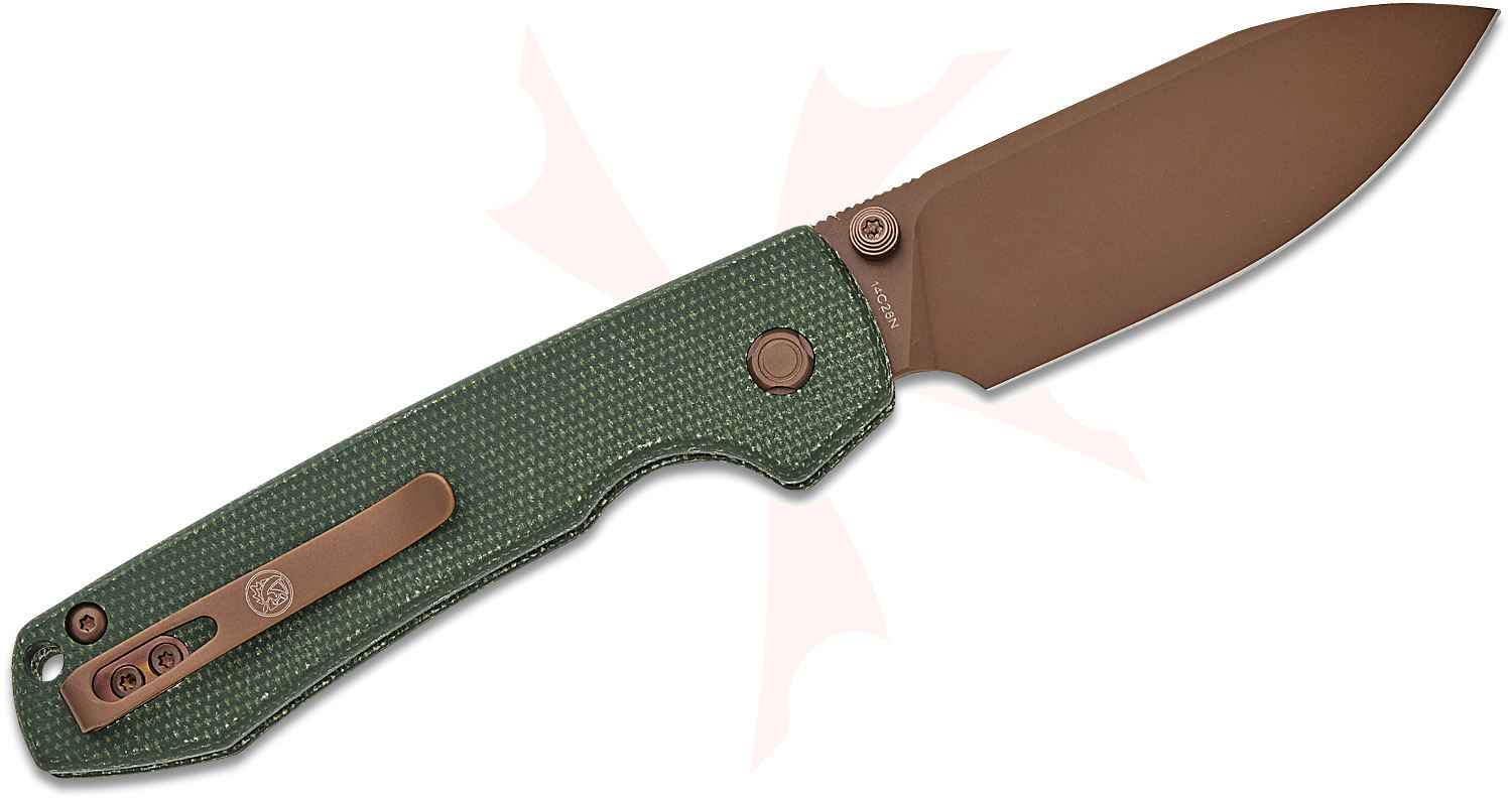 Vosteed Knives Raccoon Button Lock Folding Knife 3.25" Sandvik 14C28N Copper Dune Drop Point ...