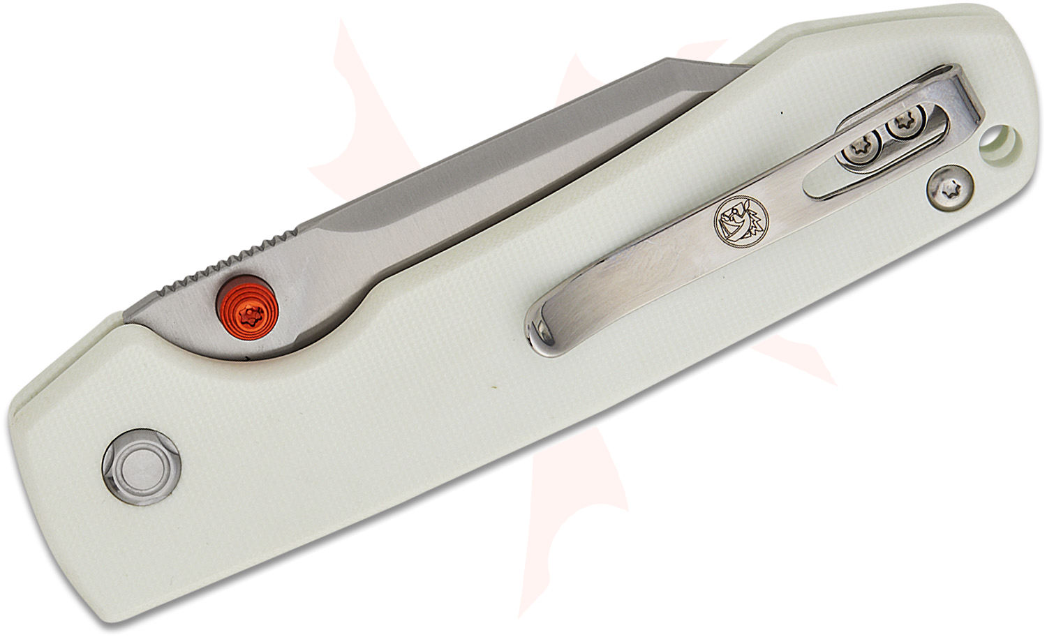 Vosteed Knives Raccoon Button Lock Folding Knife 3.25" Sandvik 14C28N Satin Bowie Blade, White ...