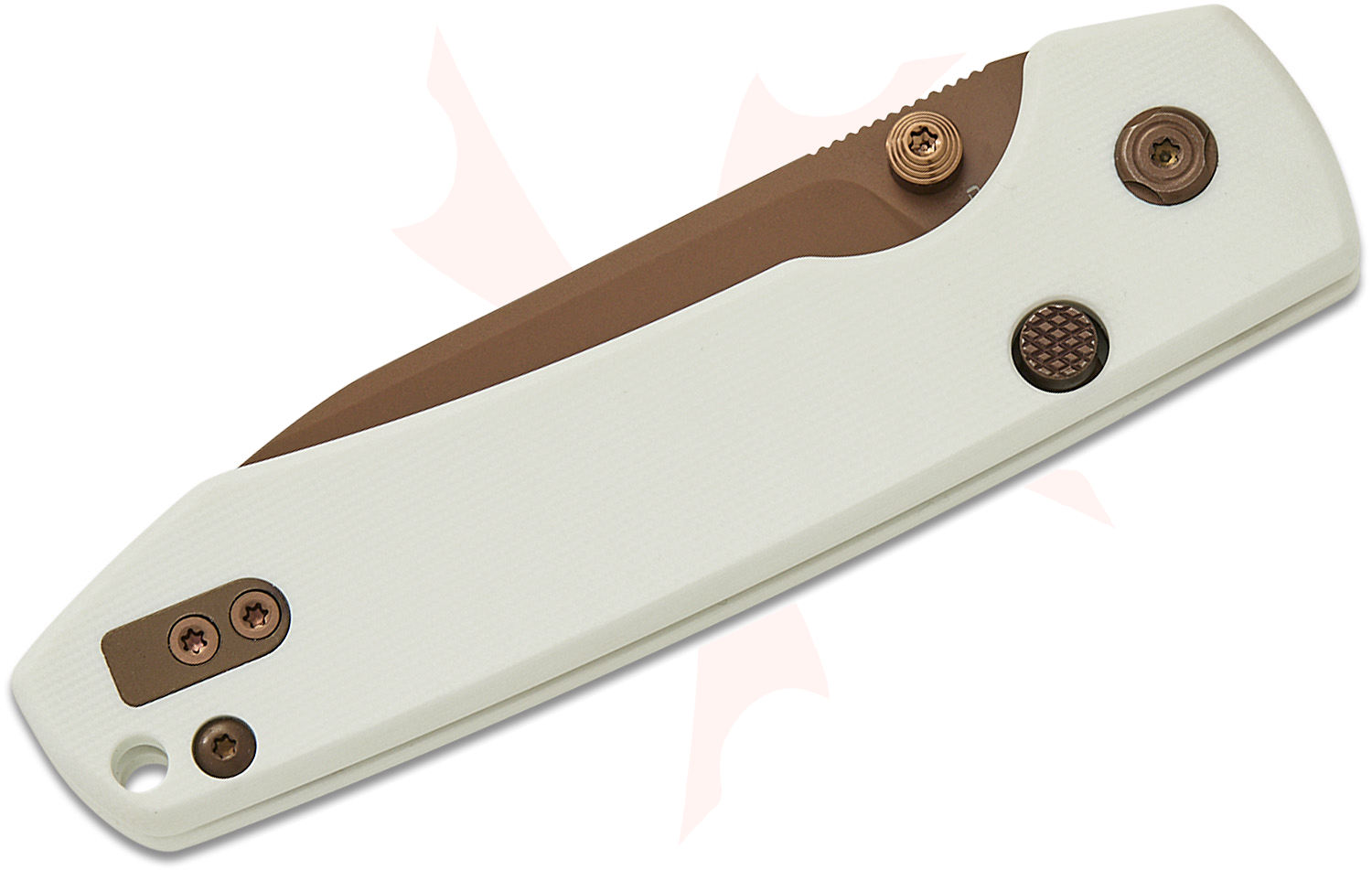 Vosteed Knives Raccoon Button Lock Folding Knife 3.25" Sandvik 14C28N Copper Dune Drop Point ...
