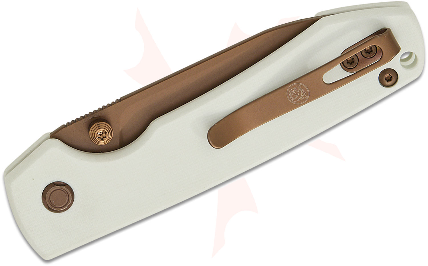 Vosteed Knives Raccoon Button Lock Folding Knife 3.25" Sandvik 14C28N Copper Dune Drop Point ...