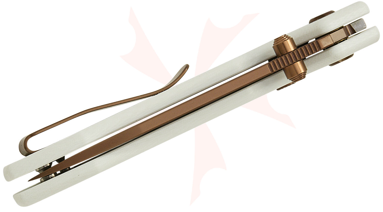 Vosteed Knives Raccoon Button Lock Folding Knife 3.25" Sandvik 14C28N Copper Dune Drop Point ...