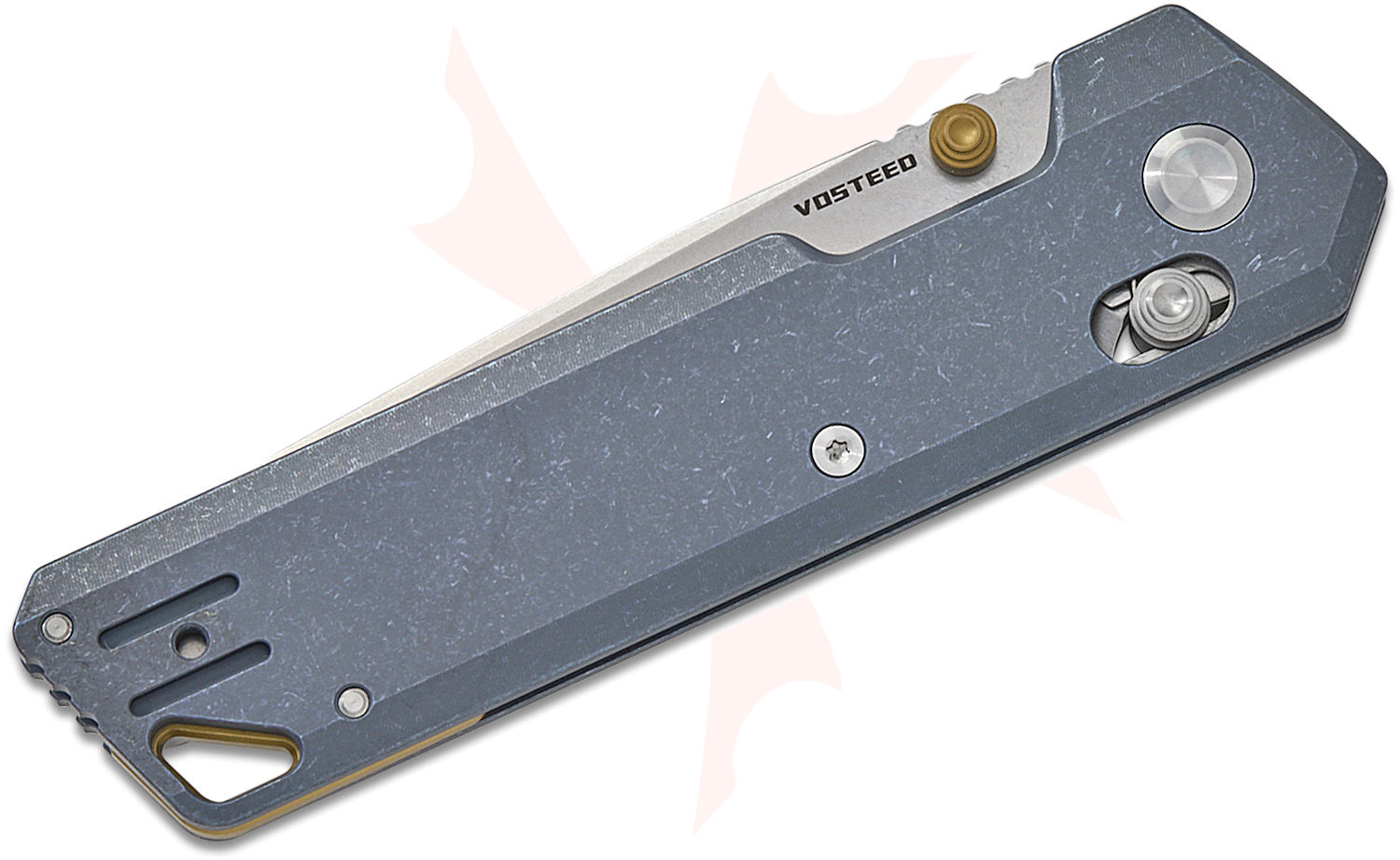 Vosteed Knives Parallel Folding Knife 2.9" S35VN Stonewashed Reverse Tanto Blade, Blue Titanium ...