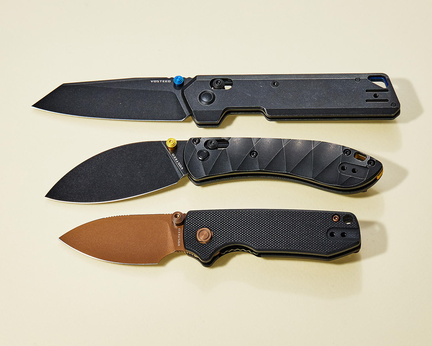 Vosteed Knives Raccoon Cub Liner Lock Front Flipper Knife 2.34" Sandvik 14C28N Copper Dune Drop ...