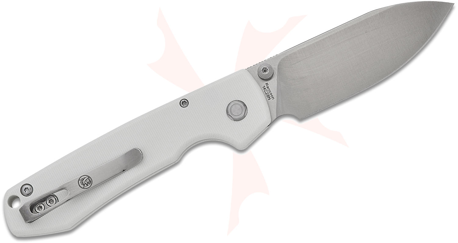 Vosteed Knives Raccoon Folding Knife 3.25" Sandvik 14C28N Satin Drop Point Blade, White G10 ...