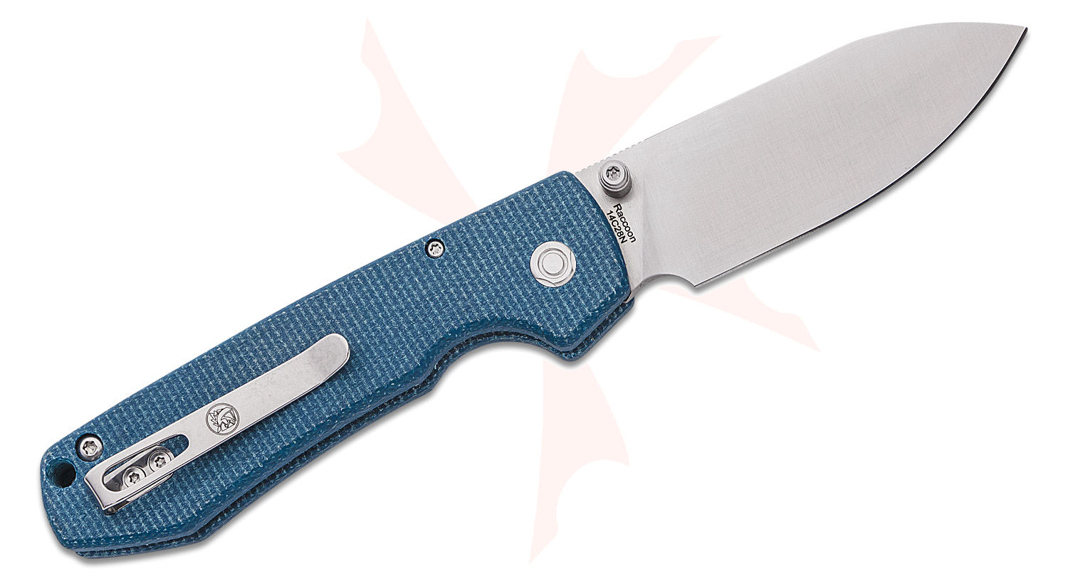 Vosteed Knives Raccoon Folding Knife 3.25" Sandvik 14C28N Satin Drop Point Blade, Blue Micarta ...