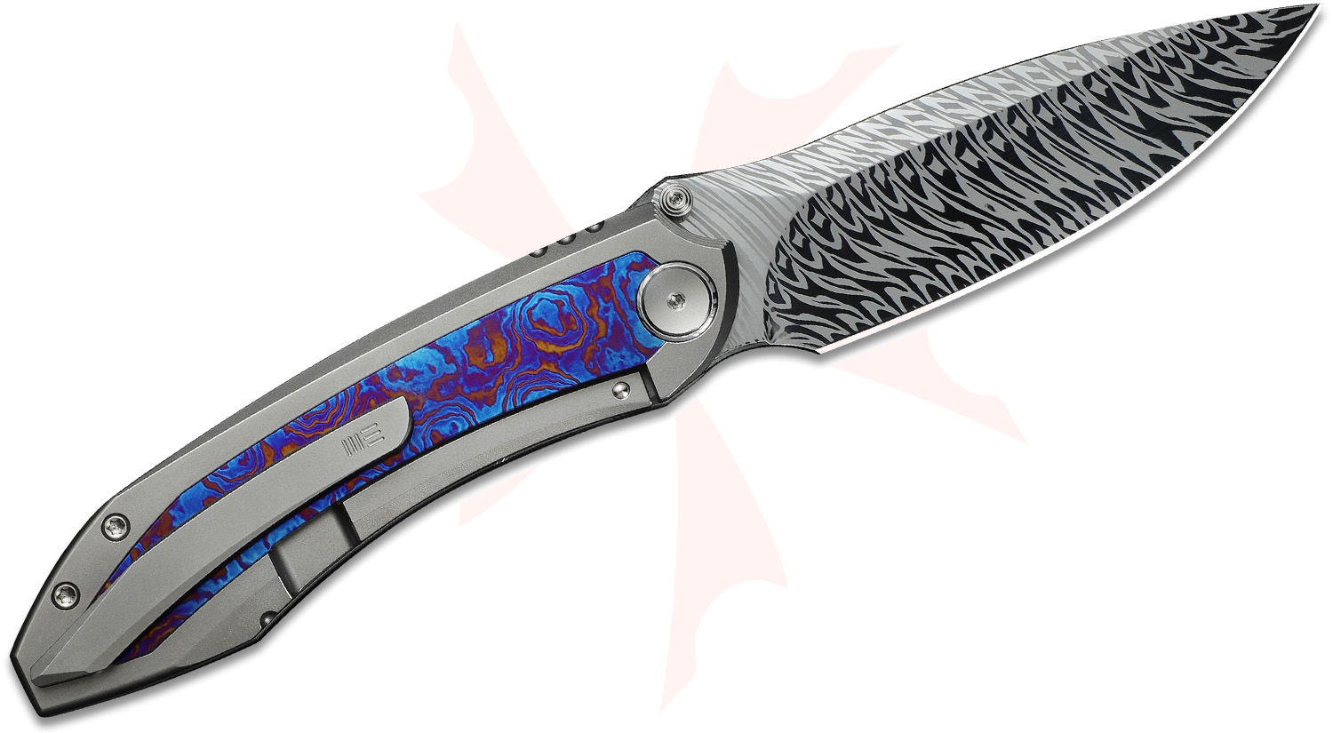 We Knife Company Winsome Nested Frame Lock Front Flipper Knife 3.74" Fafnir Damasteel Drop Point ...