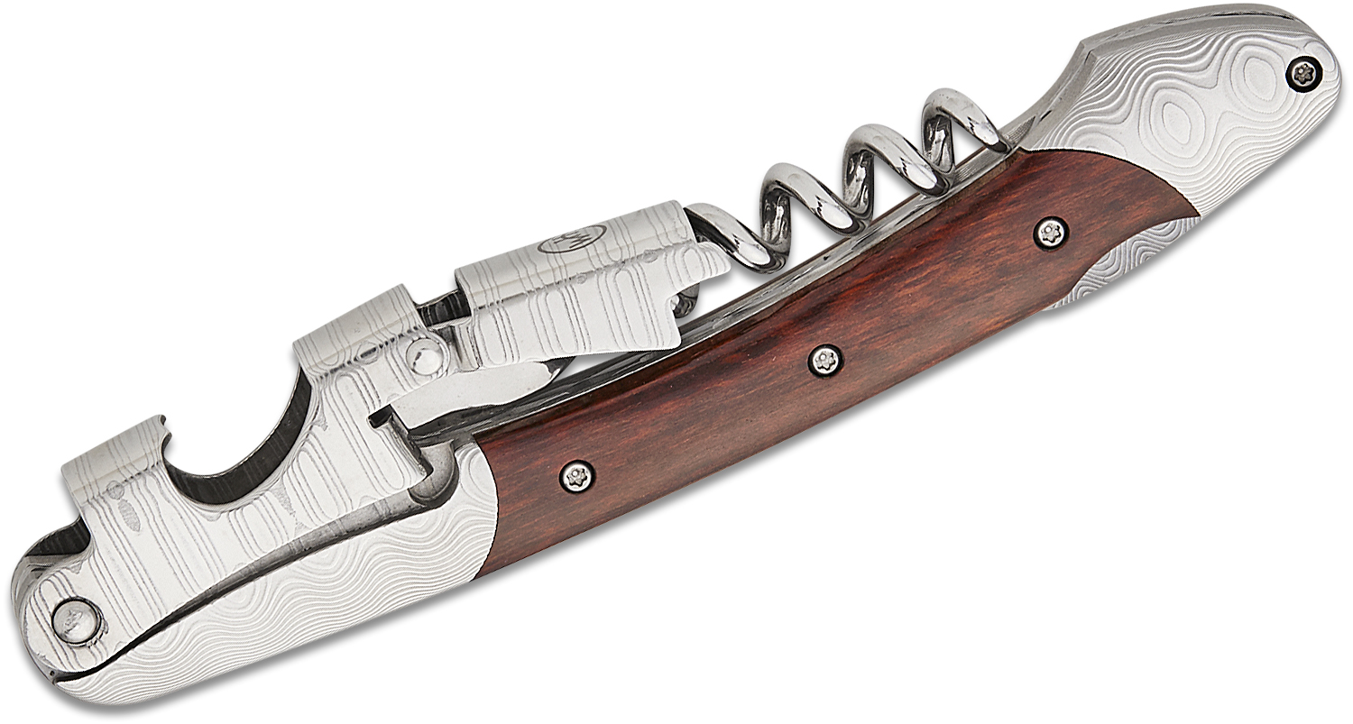William Henry 'Cluster' Wine Opener & Corkscrew, Damascus and Snakewood - KnifeCenter - S23 SW