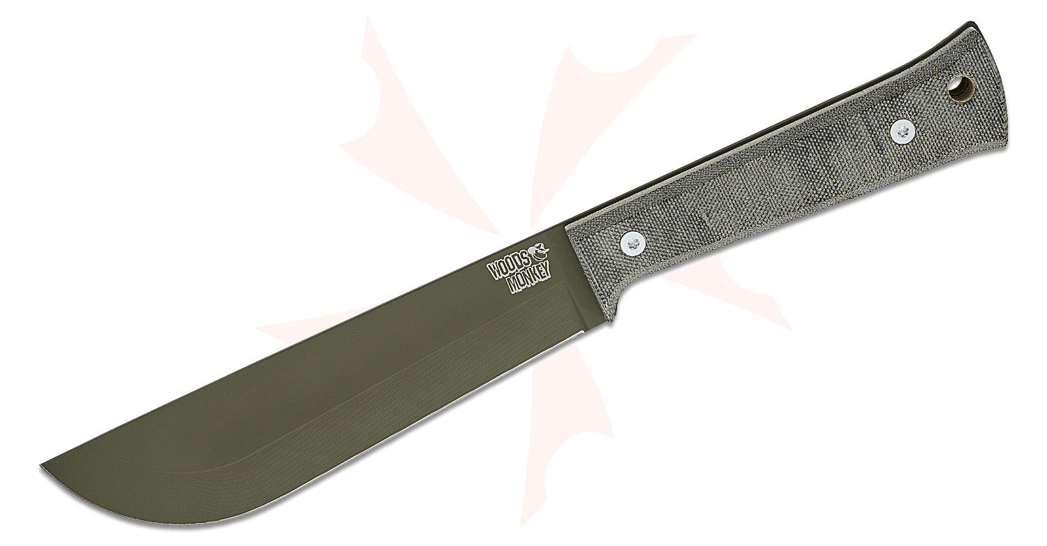 Woodsmonkey by L.T. Wright Half/Chete Fixed Blade Knife 7” 1095 OD Green Cerakote Blade, Black ...