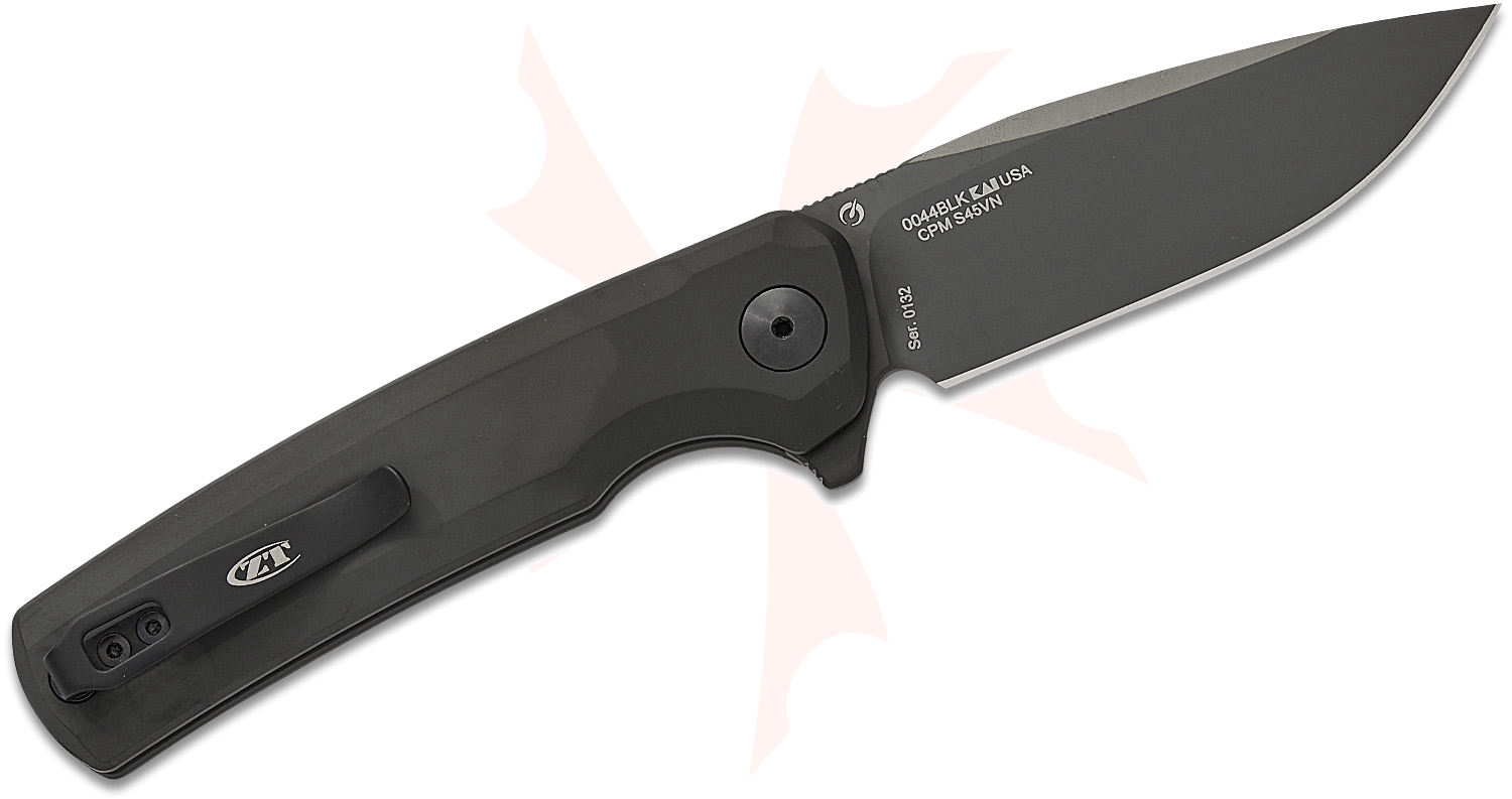 Zero Tolerance 0044BLK Button Lock Flipper Knife 3.2" CPM-S45VN Black ...