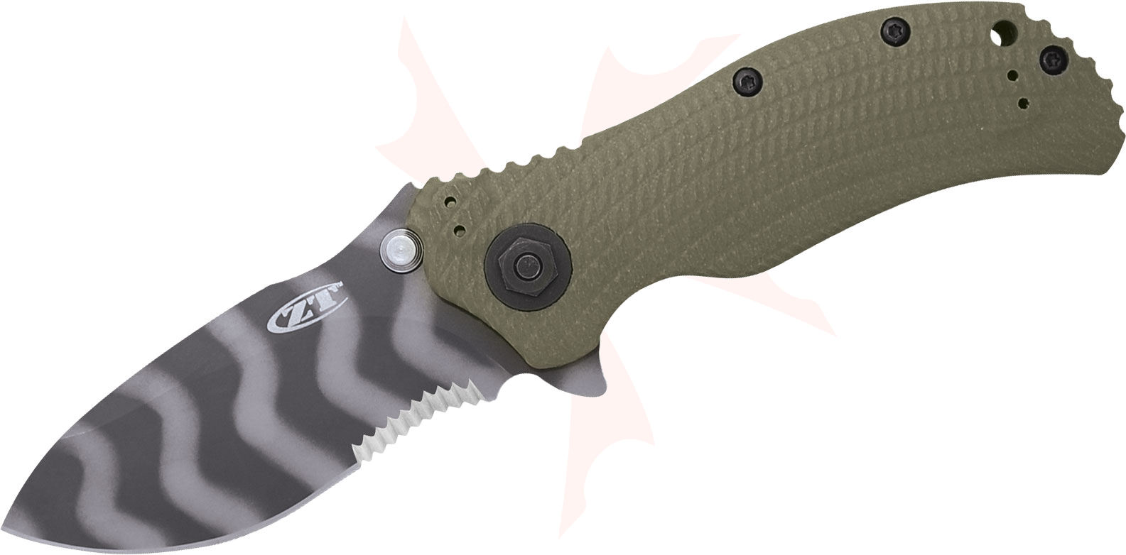 Zero Tolerance Model 0301ST Assisted 3-3/4" S30V Combo Blade, Ranger Green G10 and Titanium Back ...
