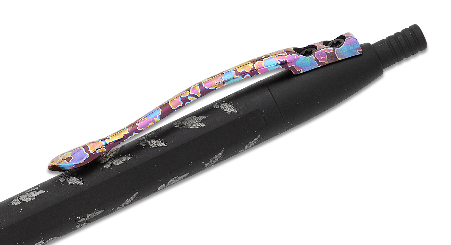 Michael Zieba Devil's Tail Custom Titanium Pen with Butterfly’s Engraving, Hand Anodized Clip ...