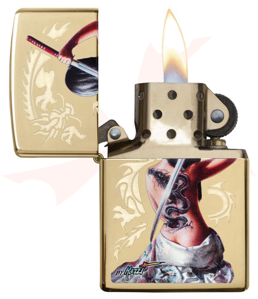 Zippo Lighter High Polish Brass, Lustre Etch Mazzi Dragon Girl ...