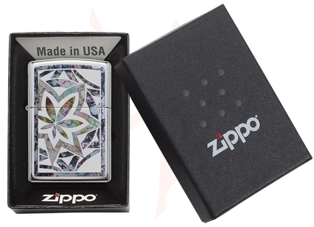 Zippo Lighter High Polish Chrome, Fusion Geometric Marijuana Leaf ...