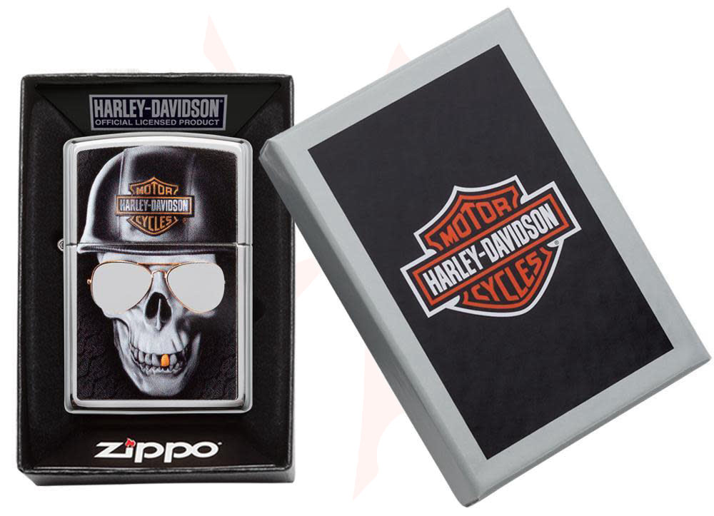 Zippo Lighter Harley-Davidson High Polish Chrome, Helmeted Skull ...